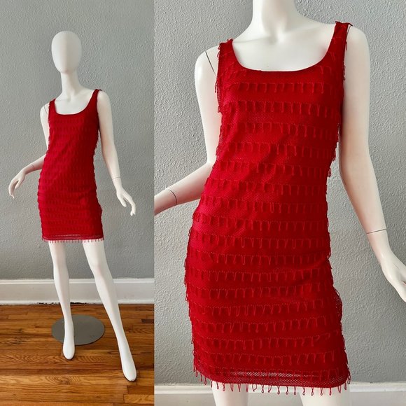 Dresses | Vintage Red Fringe Fredericks Of Hollywood Flapper Mini Dress ...